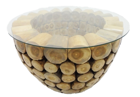 Teak Log Coffee Table with Glass top | Prime Liquidations